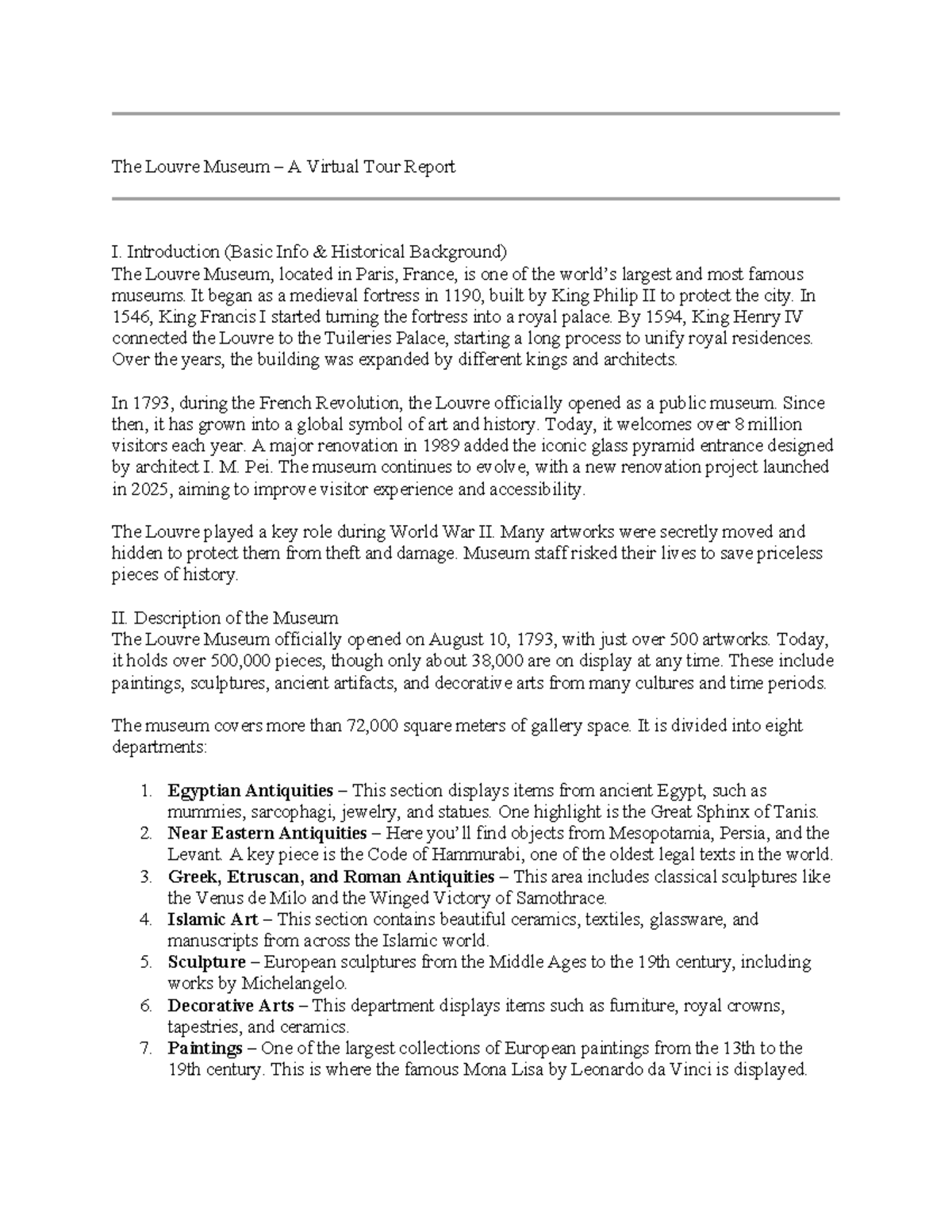 The Louvre Museum: A Virtual Tour Report and Historical Overview - Studocu