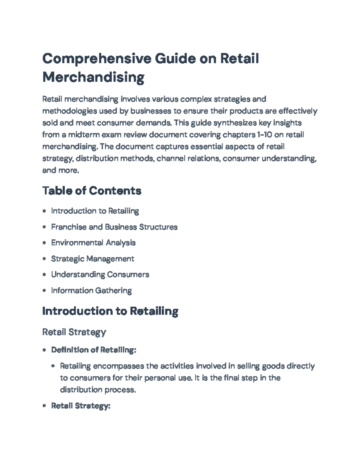 Retail Merchandising Concepts: Midterm Review of Chapters 1-10 ...