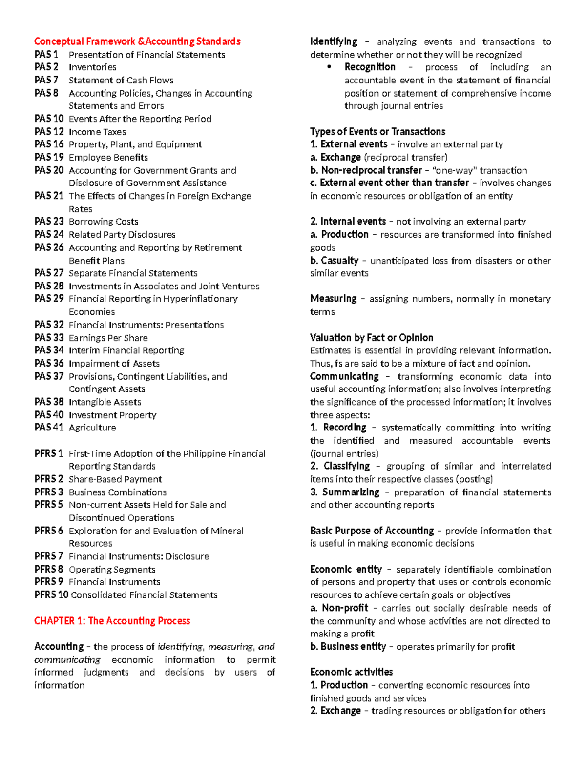 Conceptual Framework - Summary of the CFAS. - Conceptual Framework &Accounting Standards PAS 1 ...