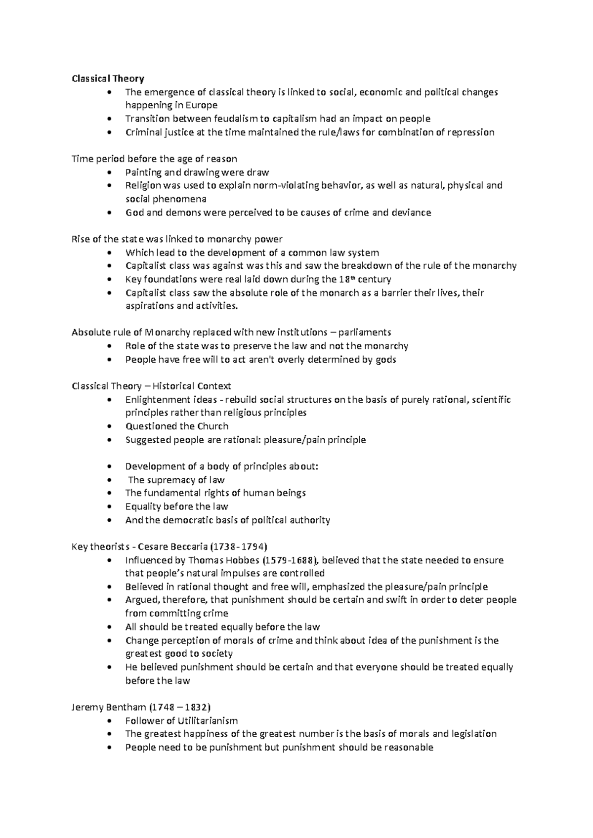 SOCI103 Classical Theory: Historical Context and Key Theorists - Studocu