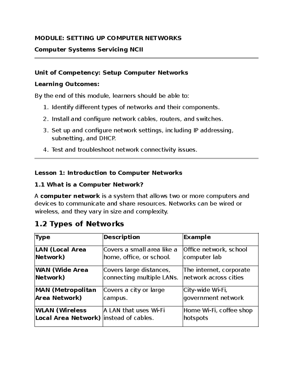 CSS Module CO3: Setting Up Computer Networks and Troubleshooting - Studocu