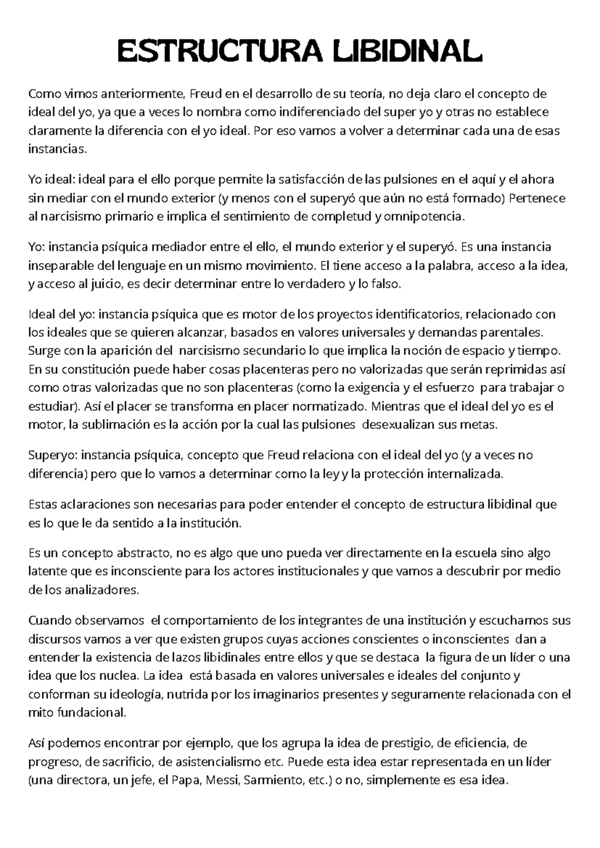 Estructura Libidinal según Freud: Análisis y Conceptos Clave - Studocu