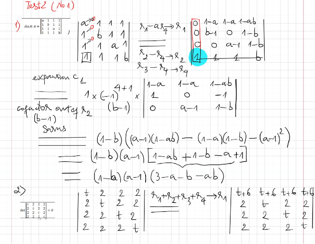 Linear Algebra Review - Practice Exercises (Course Code: b1) - Studocu
