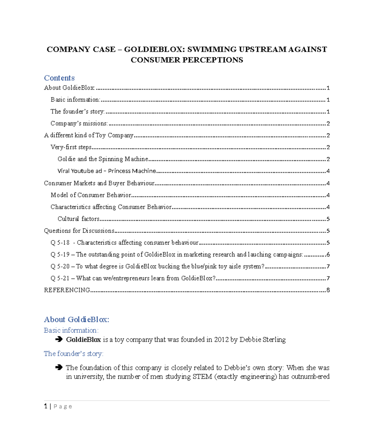 COMPANY CASE STUDY: GOLDIEBLOX AND CONSUMER PERCEPTIONS (CHAP 5) - Studocu