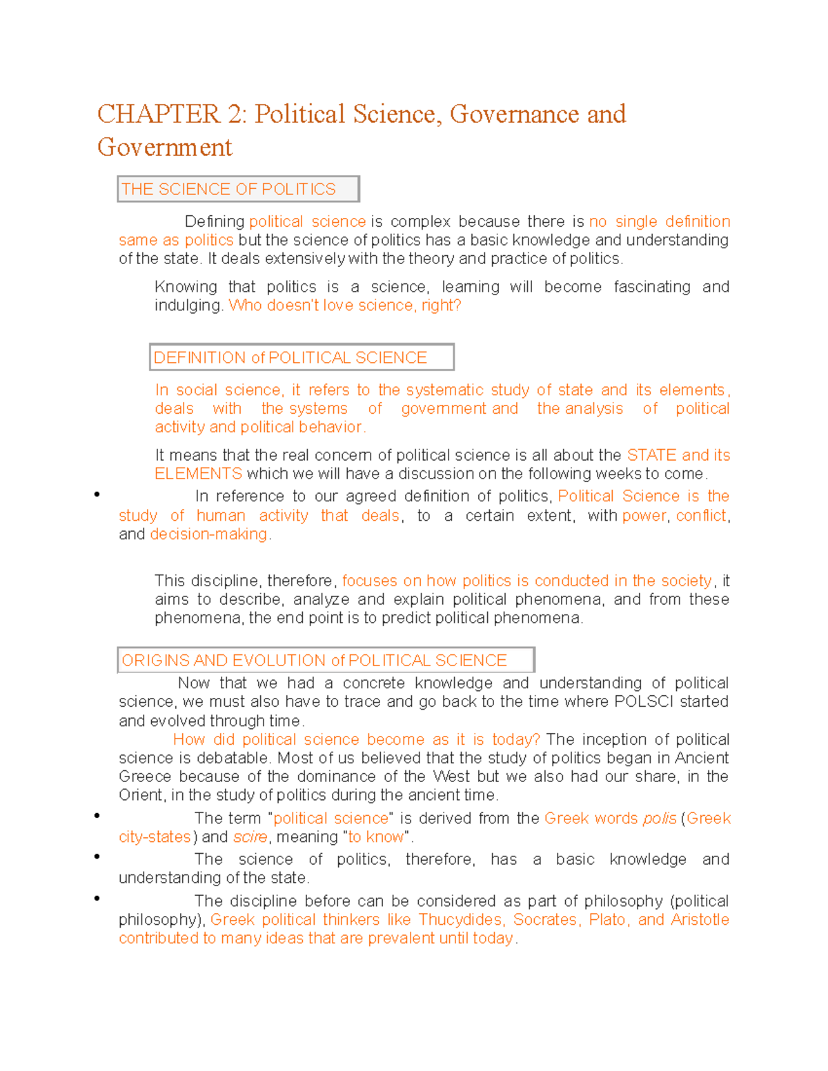 UCSP: Chapter 2 - Understanding Political Science and Governance - Studocu