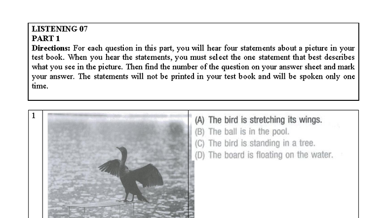 LISTENING 07: Practice Questions and Directions for Test - Studocu