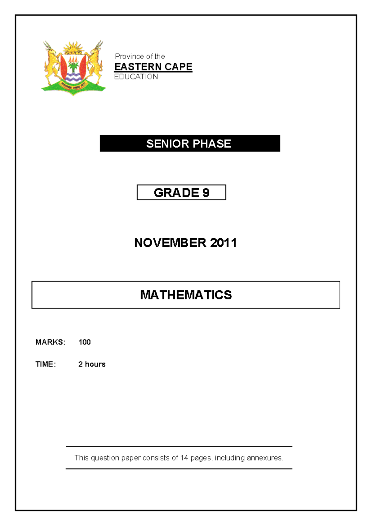 2011 Maths ENG QP 2011 - Province of the EASTERN CAPE EDUCATION SENIOR ...