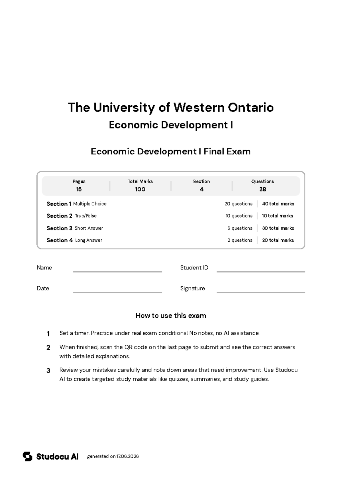 Economic Development I Final Exam - Studocu