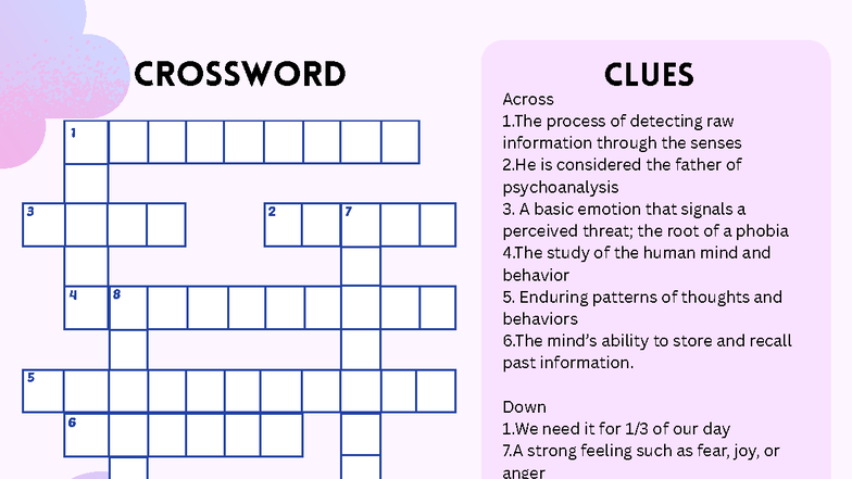 Crossword Puzzle 1: Psychology Terms and Concepts - Studocu