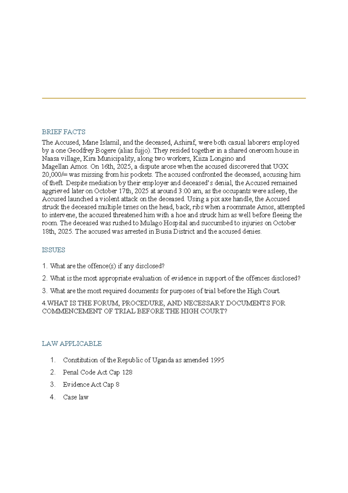 MOD 3 Criminal Law Term 2 Case Study: Mane Ismail's Trial - Studocu