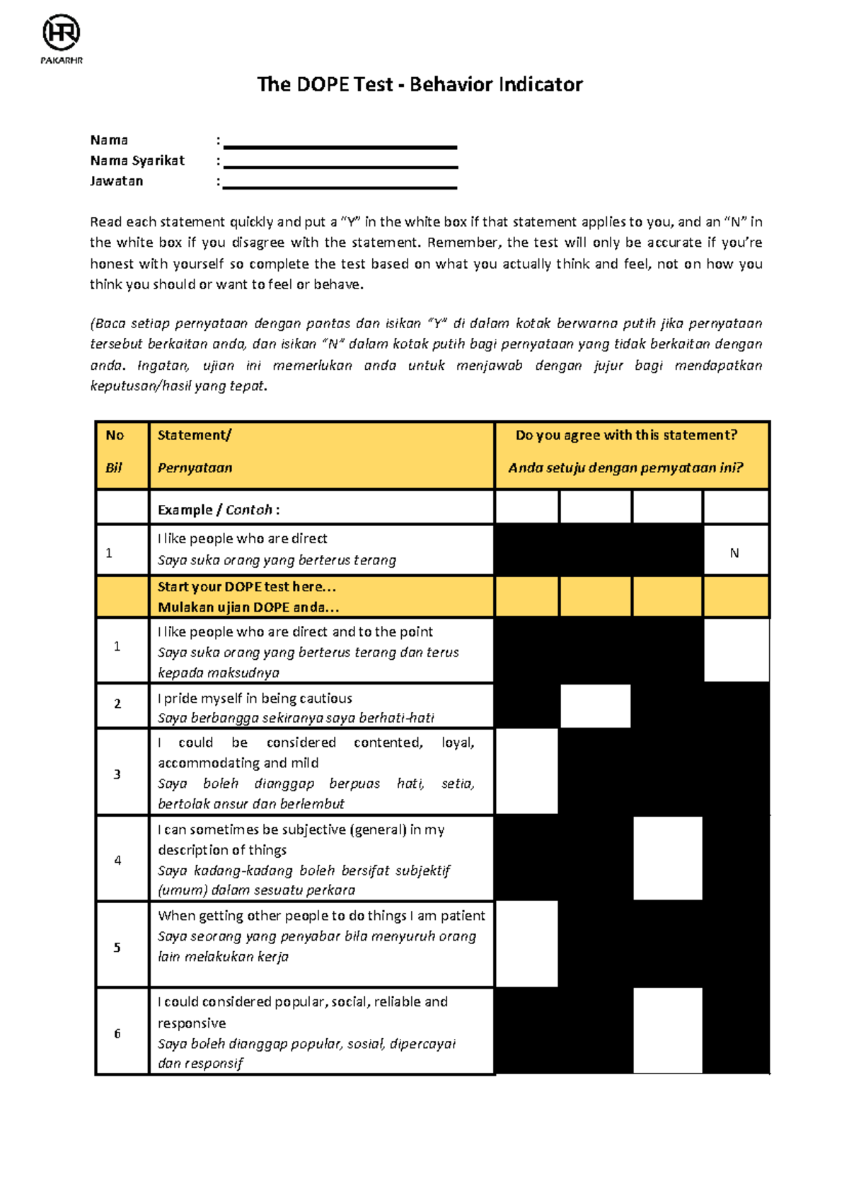 DOPE Test Internship Assessment Guide: Behavior Indicators - Studocu