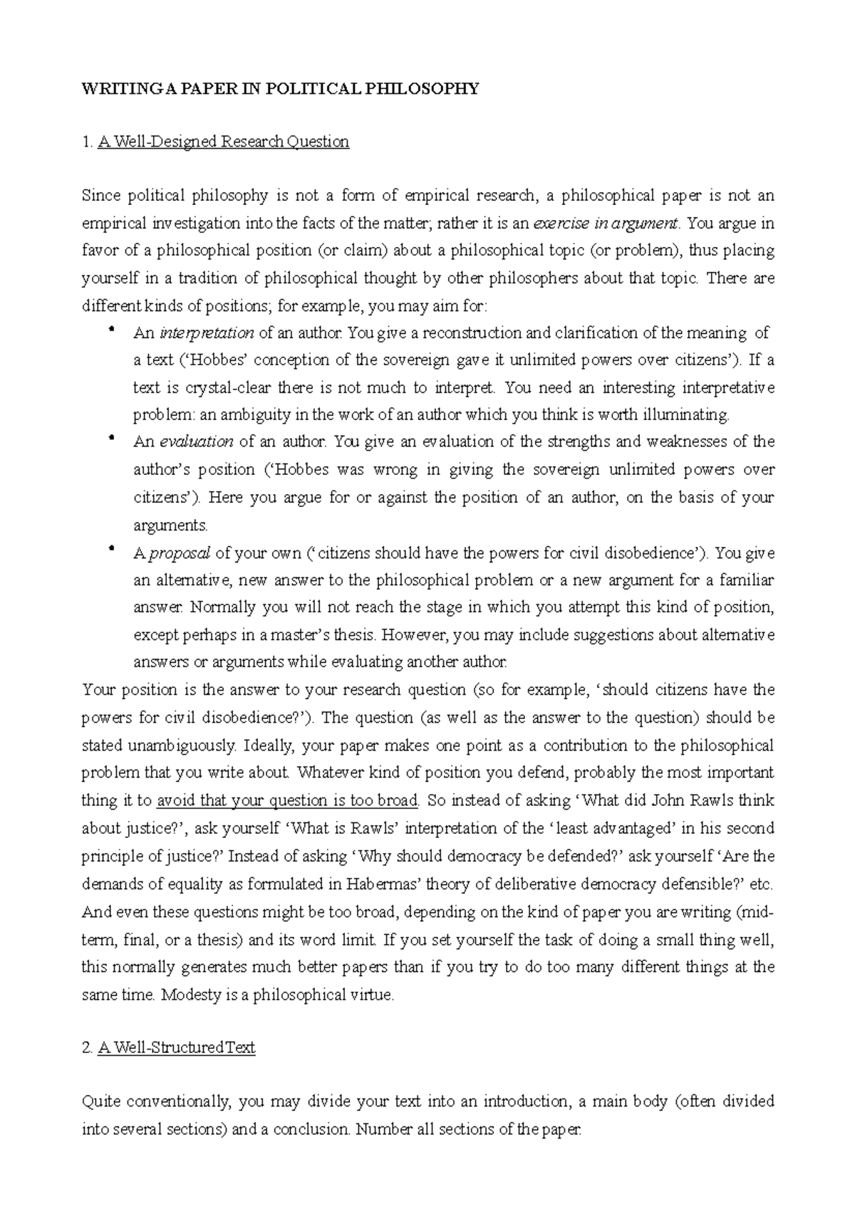 Guidelines for Writing a Research Paper in Political Philosophy ...