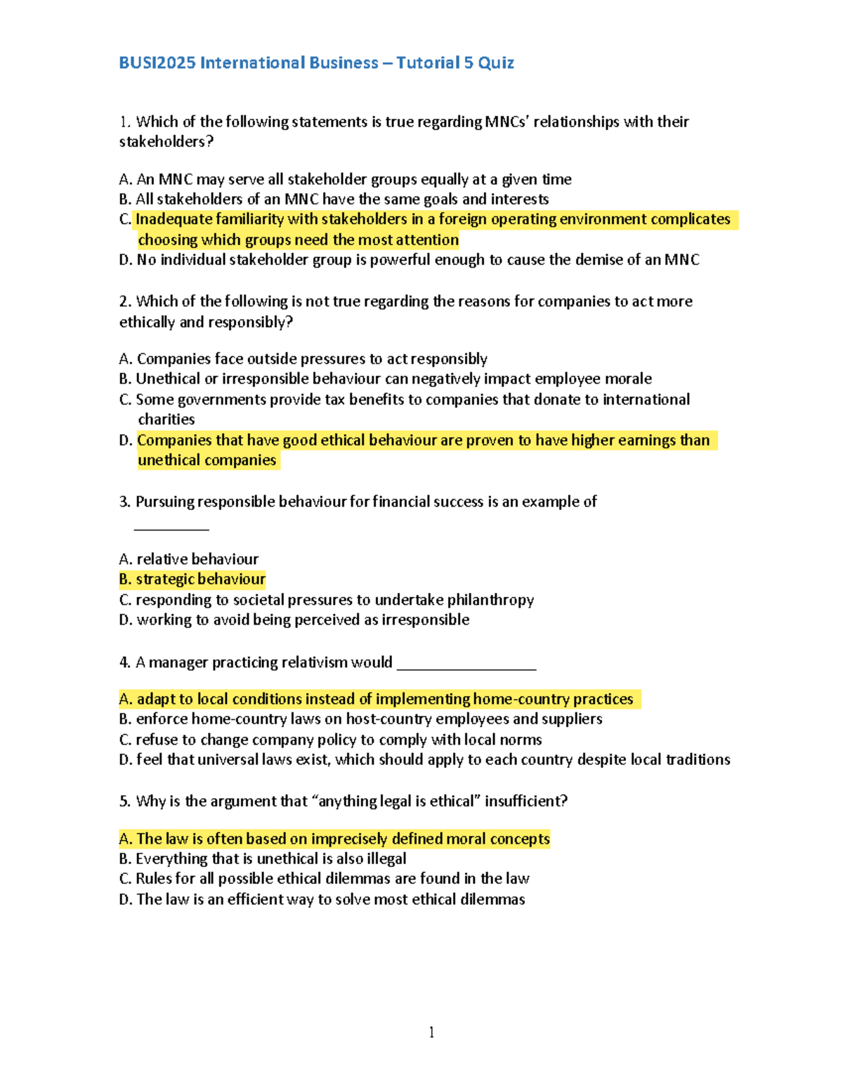 BUSI2025 International Business Tutorial 5 Quiz - 2020 Questions - Studocu