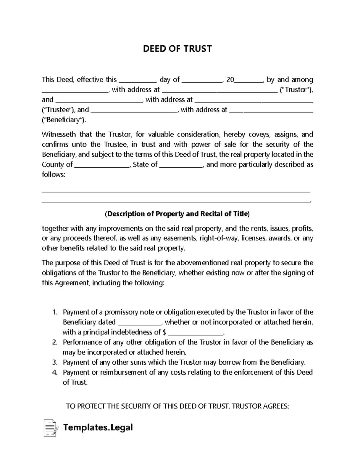 Deed of Trust Template: Sample Agreement for Real Property Security ...