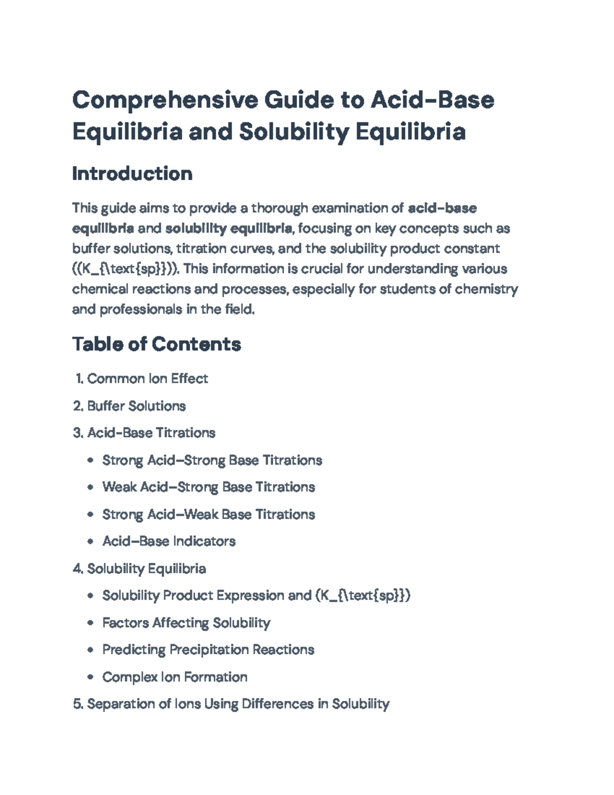 Comprehensive Guide to Acid-Base & Solubility Equilibria (CHEM101) - Studocu