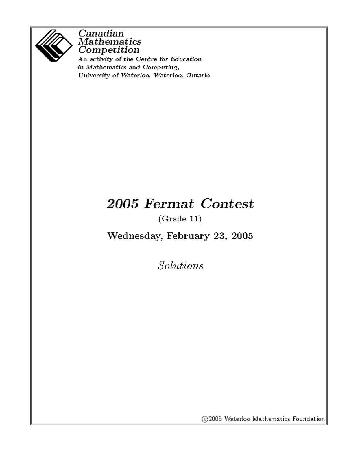 2005 MATH-Contest Solutions - 2005 Fermat Contest Answer Key - Studocu