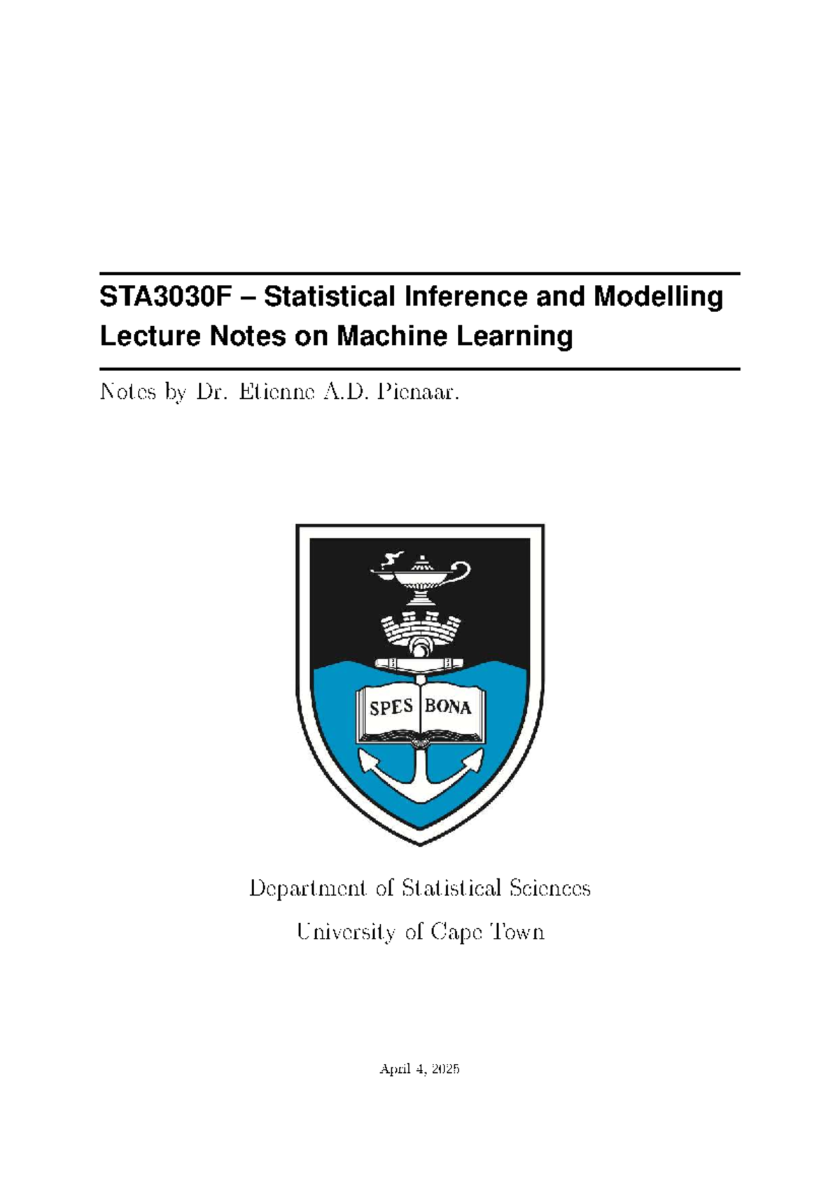 STA3030F Statistical Inference & Modelling: Machine Learning Lecture ...