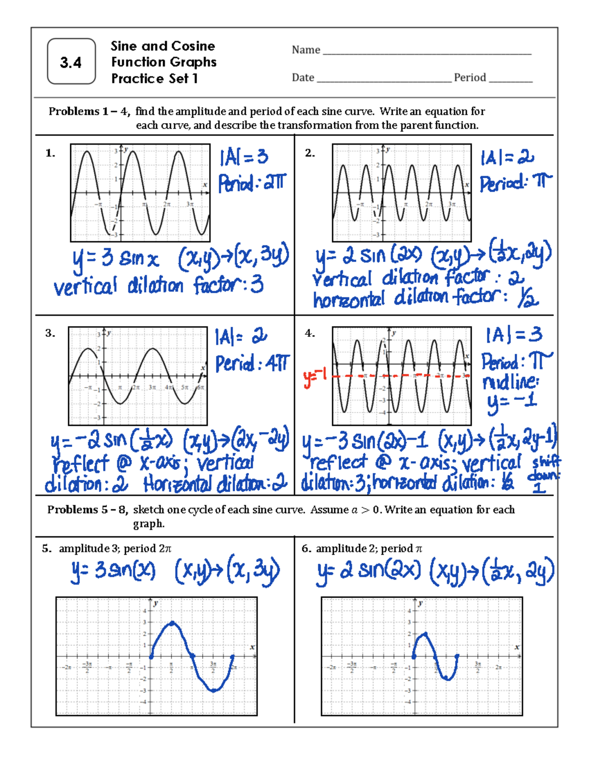 Graphing Sine And Cosine Worksheet