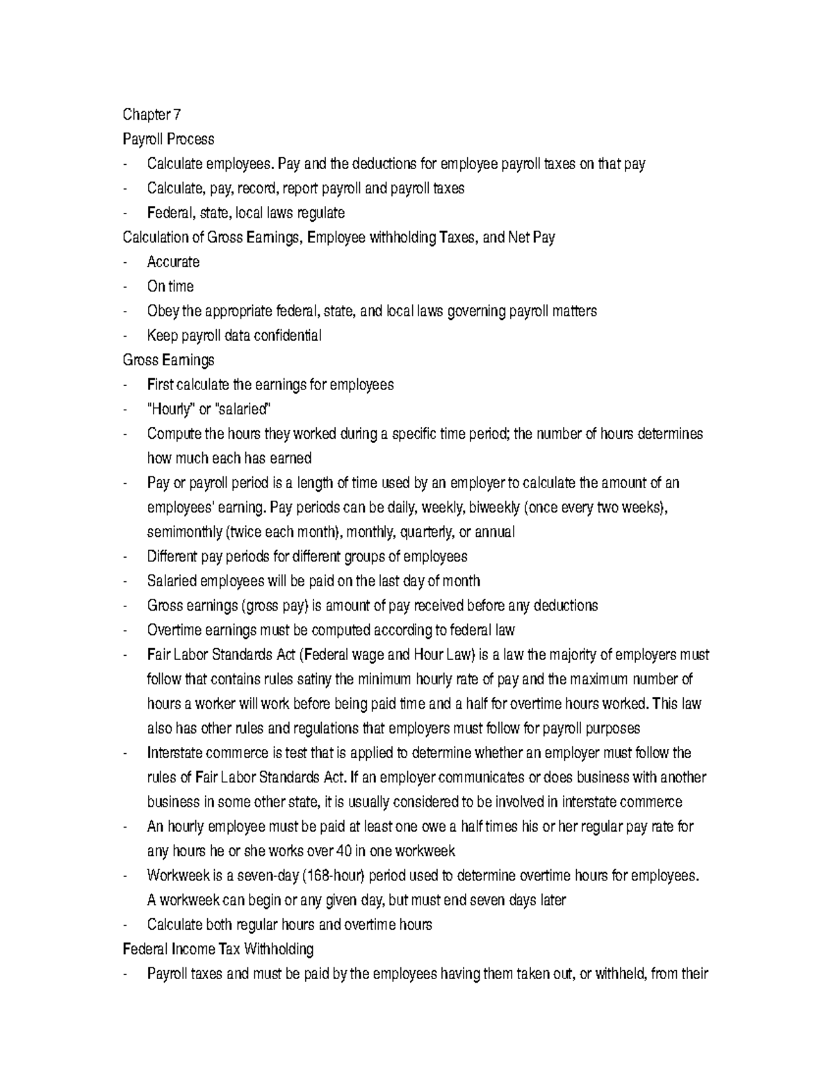Payroll Process Overview: Chapter 7 Notes for ACCT 101 - Studocu