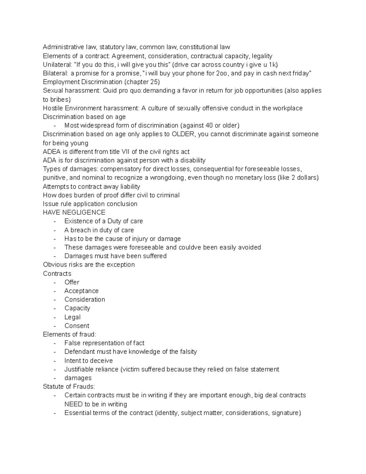 Law cheat sheet - Administrative law, statutory law, common law ...