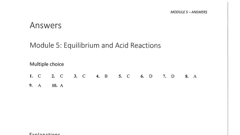 MODULE 5 ANSWERS: Equilibrium & Acid Reactions Solutions - Studocu