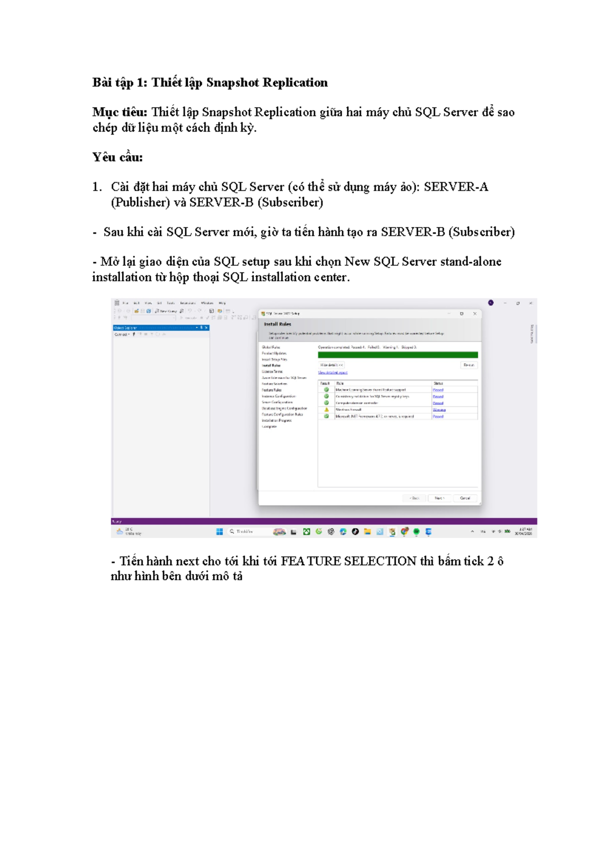 Bài Tập 1: Thiết Lập Snapshot Replication Giữa SQL Server (CTN) - Studocu