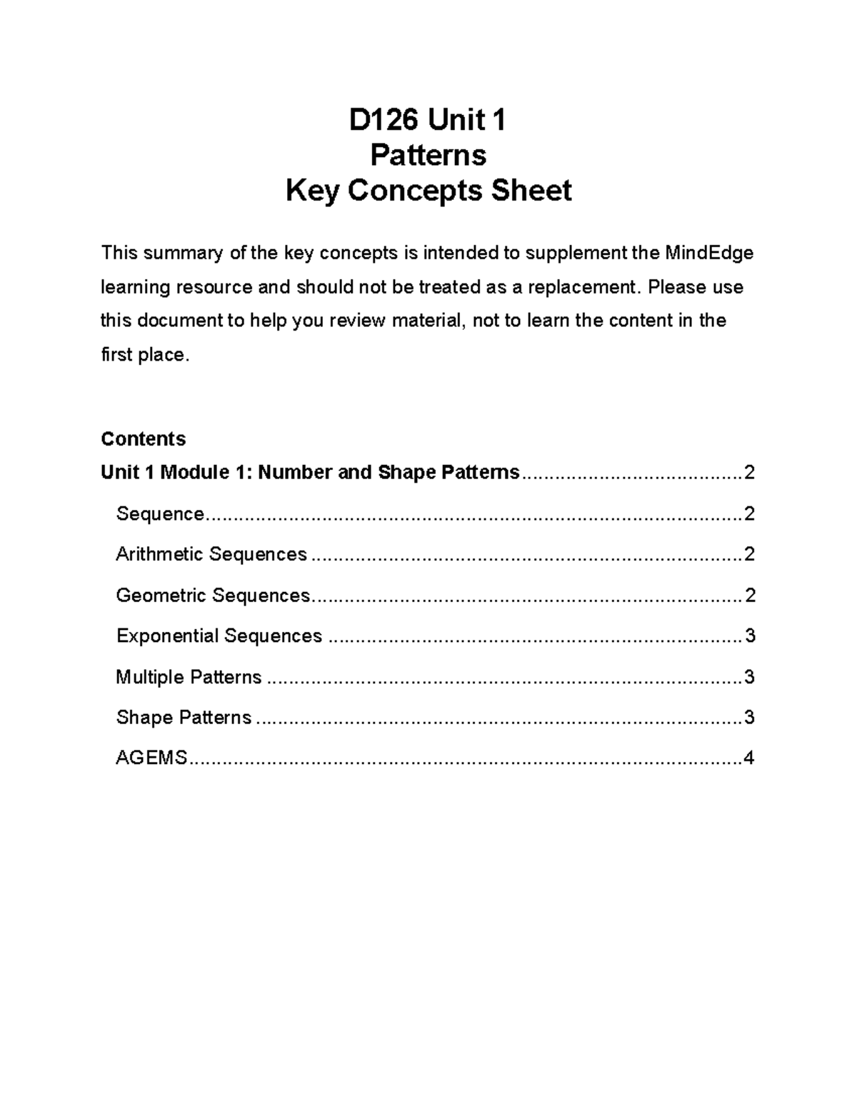 Key Concepts for D126 Unit 1: Number & Shape Patterns Summary - Studocu