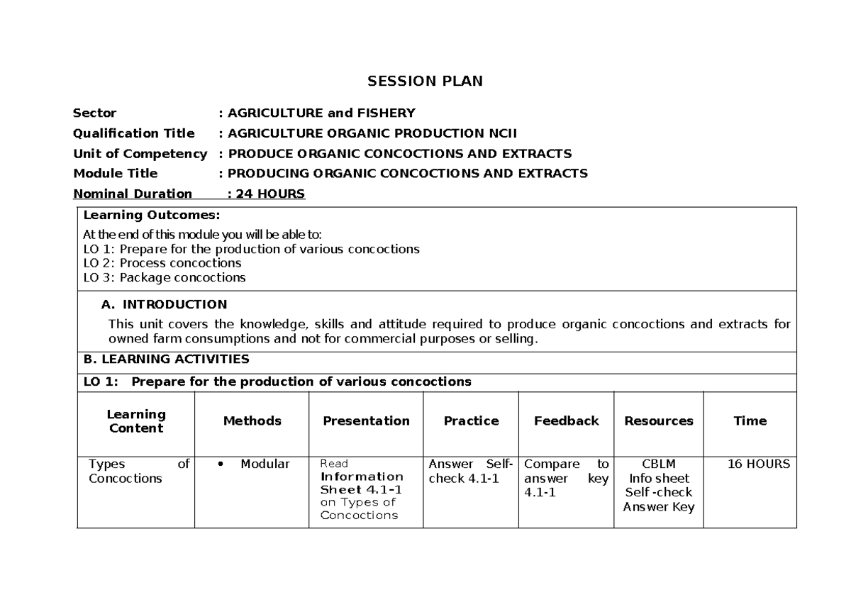 UC 4 Session Plan: Producing Organic Concoctions & Extracts - Studocu