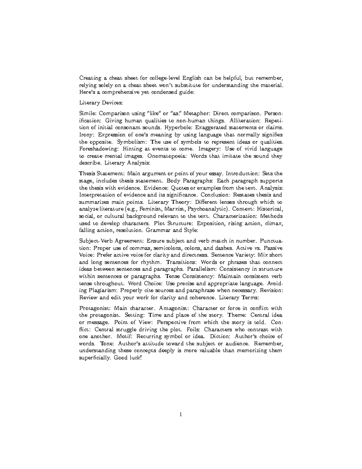 ENG 101: College-Level English Cheat Sheet and Study Guide - Studocu