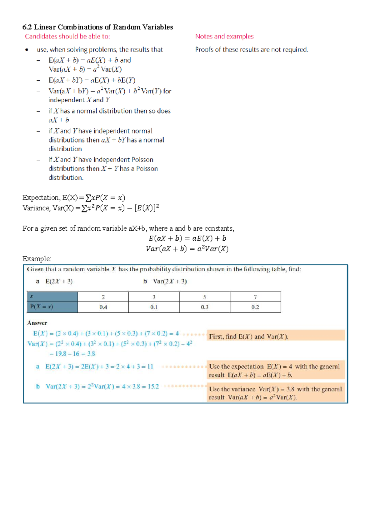 2. Linear Combinations of Random Variables: Expectation & Variance ...
