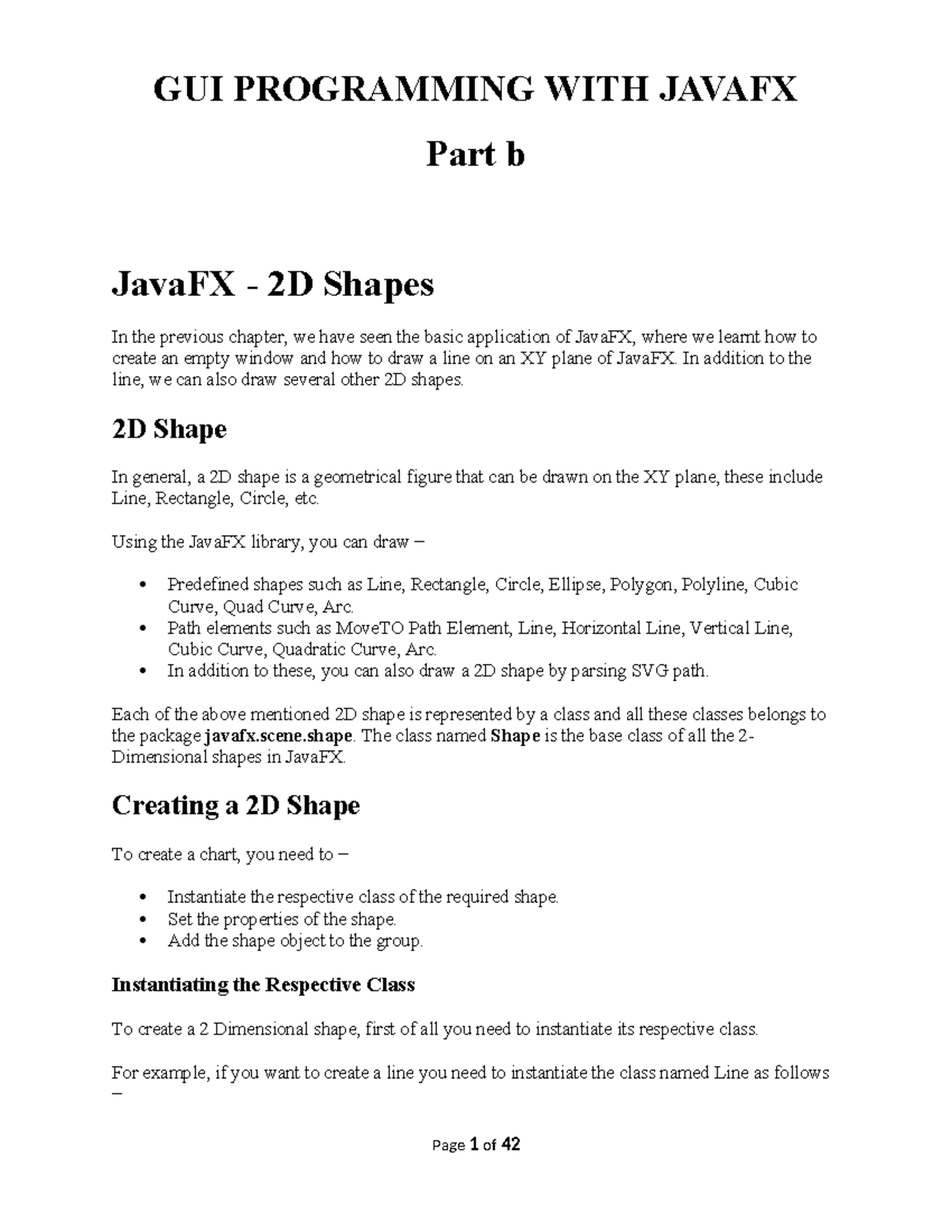 Java FX Basics part b - java - GUI PROGRAMMING WITH JAVAFX Part b JavaFX - 2D Shapes In the ...