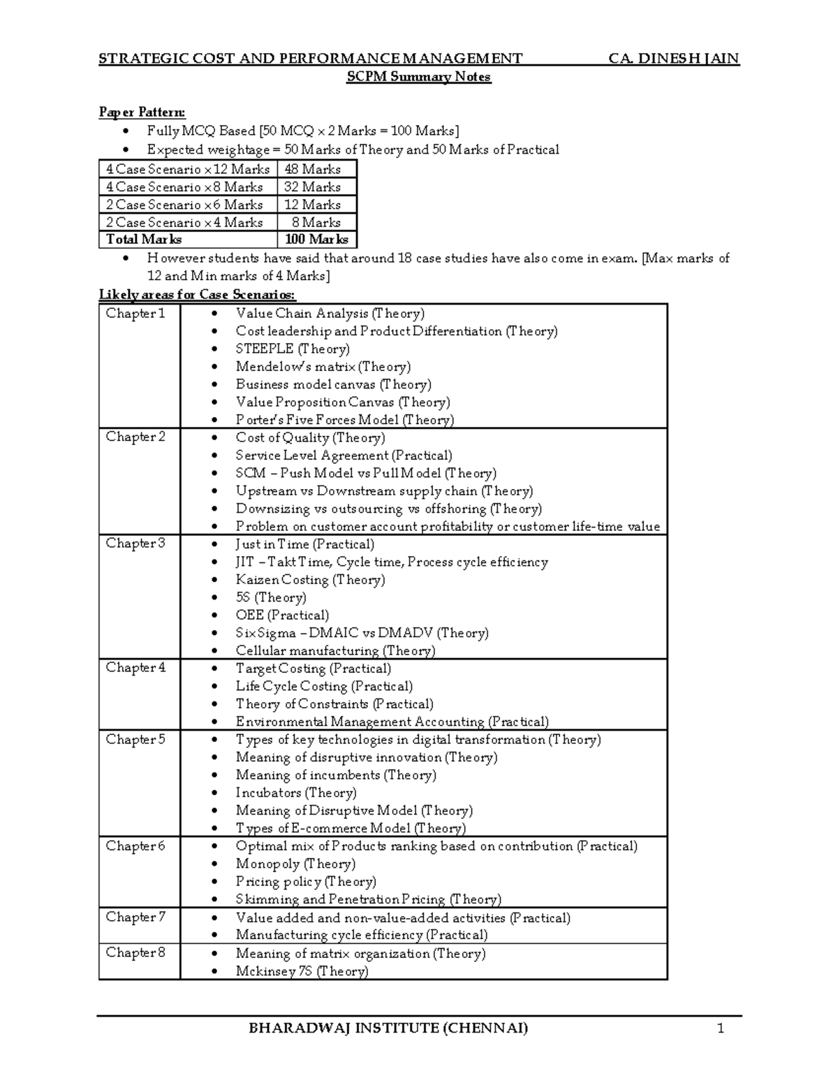 SCPM Notes - Summary of Strategic Cost Management Concepts - Studocu