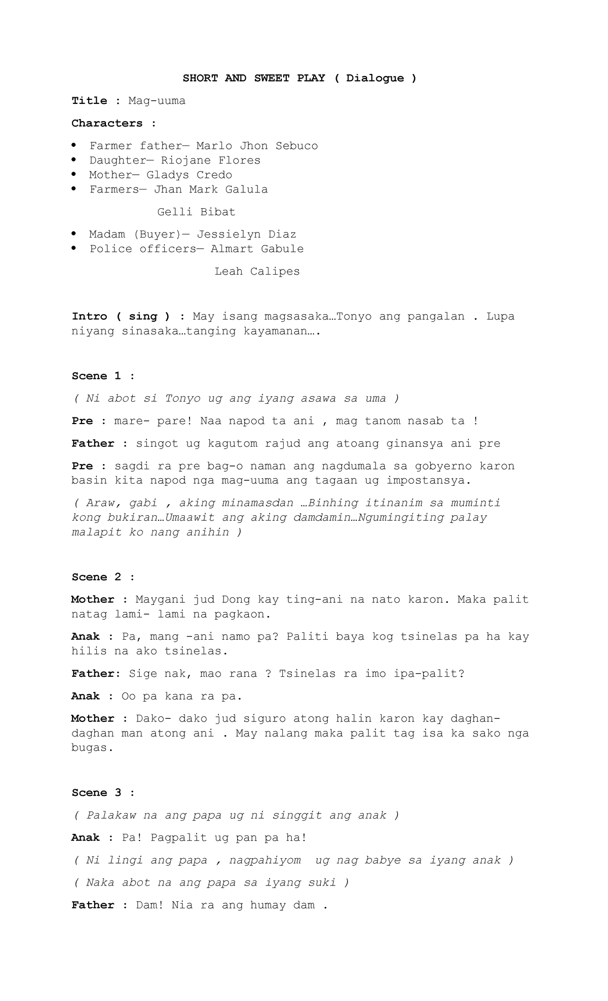 Example of Short and Sweet Play script ( Dialogue ) - SHORT AND SWEET ...