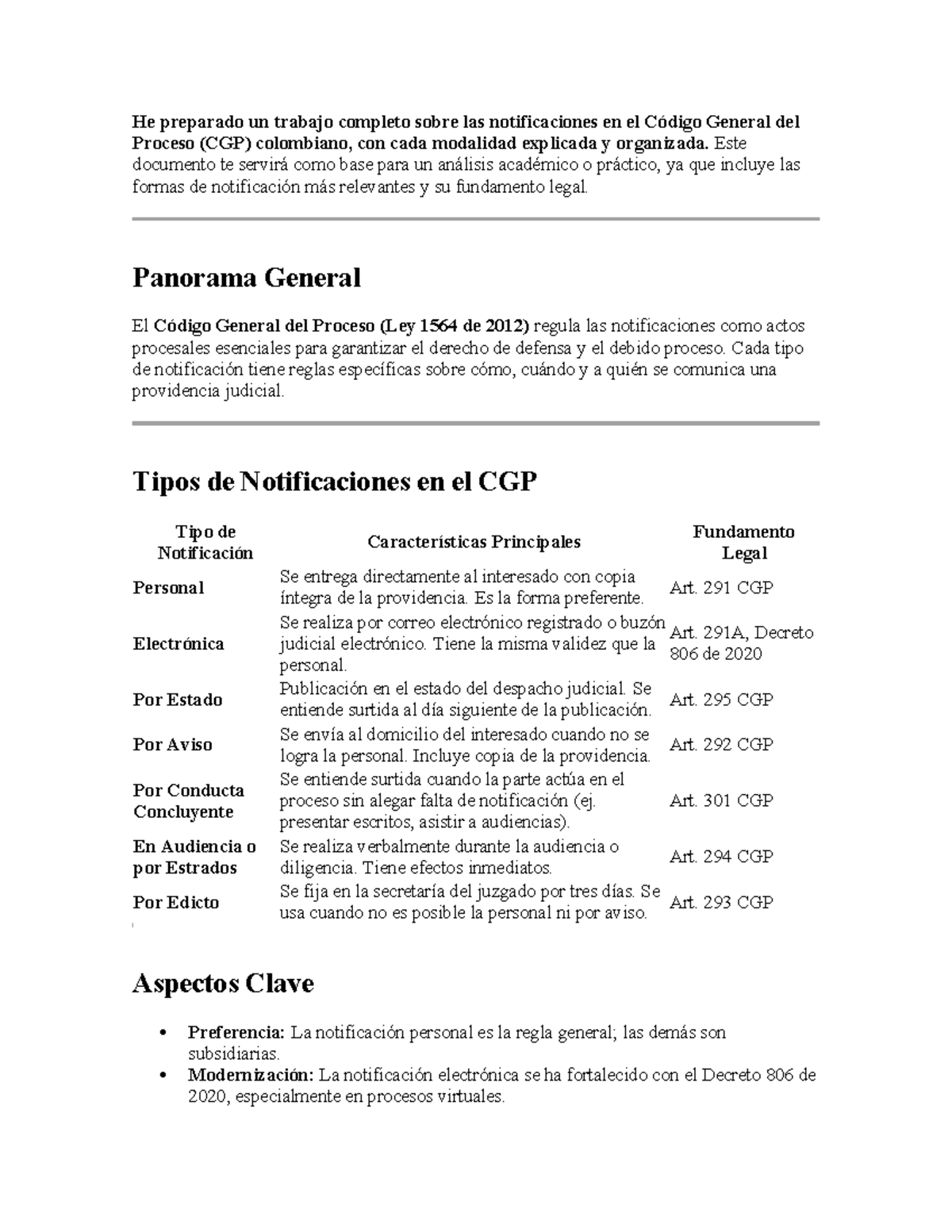 Notificaciones en el Código General del Proceso (CGP) Colombiano - Studocu