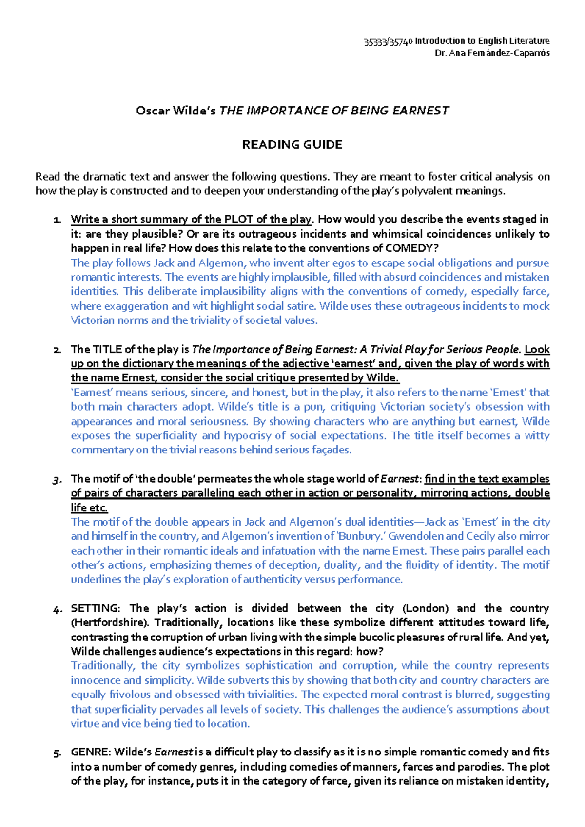 ENG 101: The Importance of Being Earnest - Reading Guide & Analysis ...