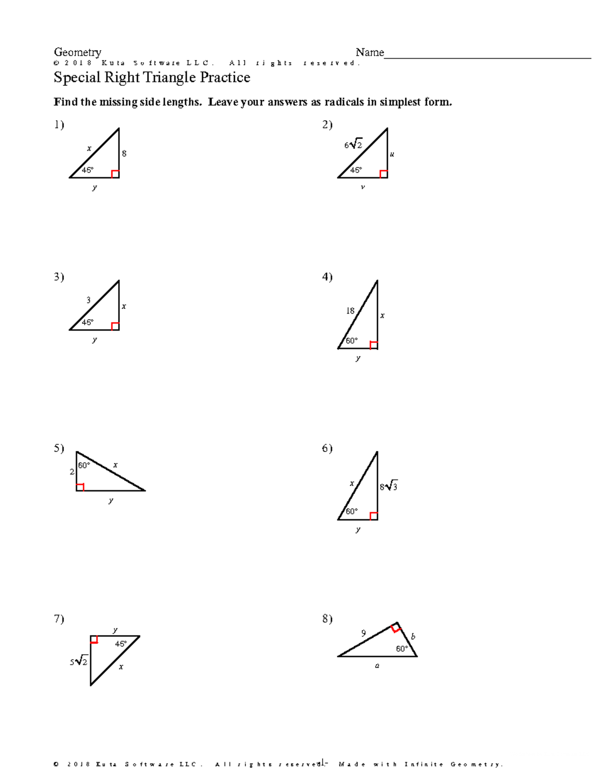 Special right triangle practice and key - ©m a 2 Y 0 d 1 q 8 h ...