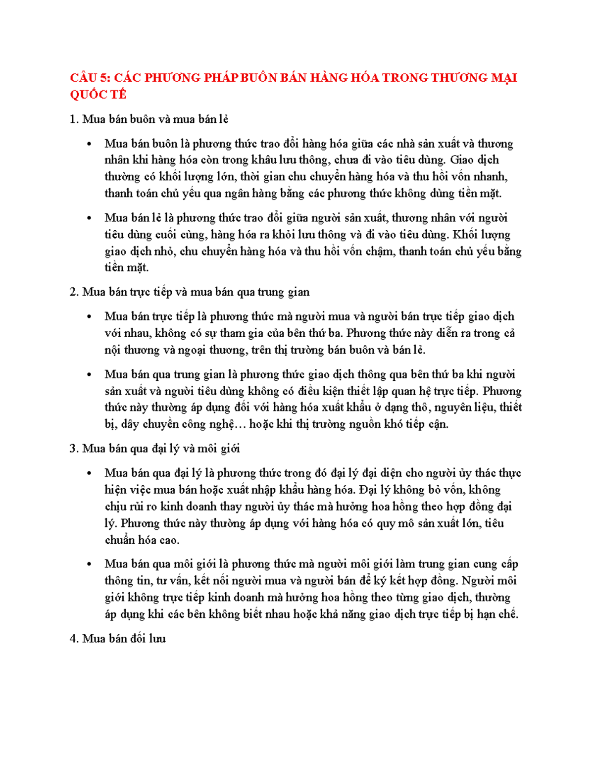 CÁC PHƯƠNG PHÁP BUÔN BÁN HÀNG HÓA TRONG THƯƠNG MẠI QUỐC TẾ 56710 - Studocu