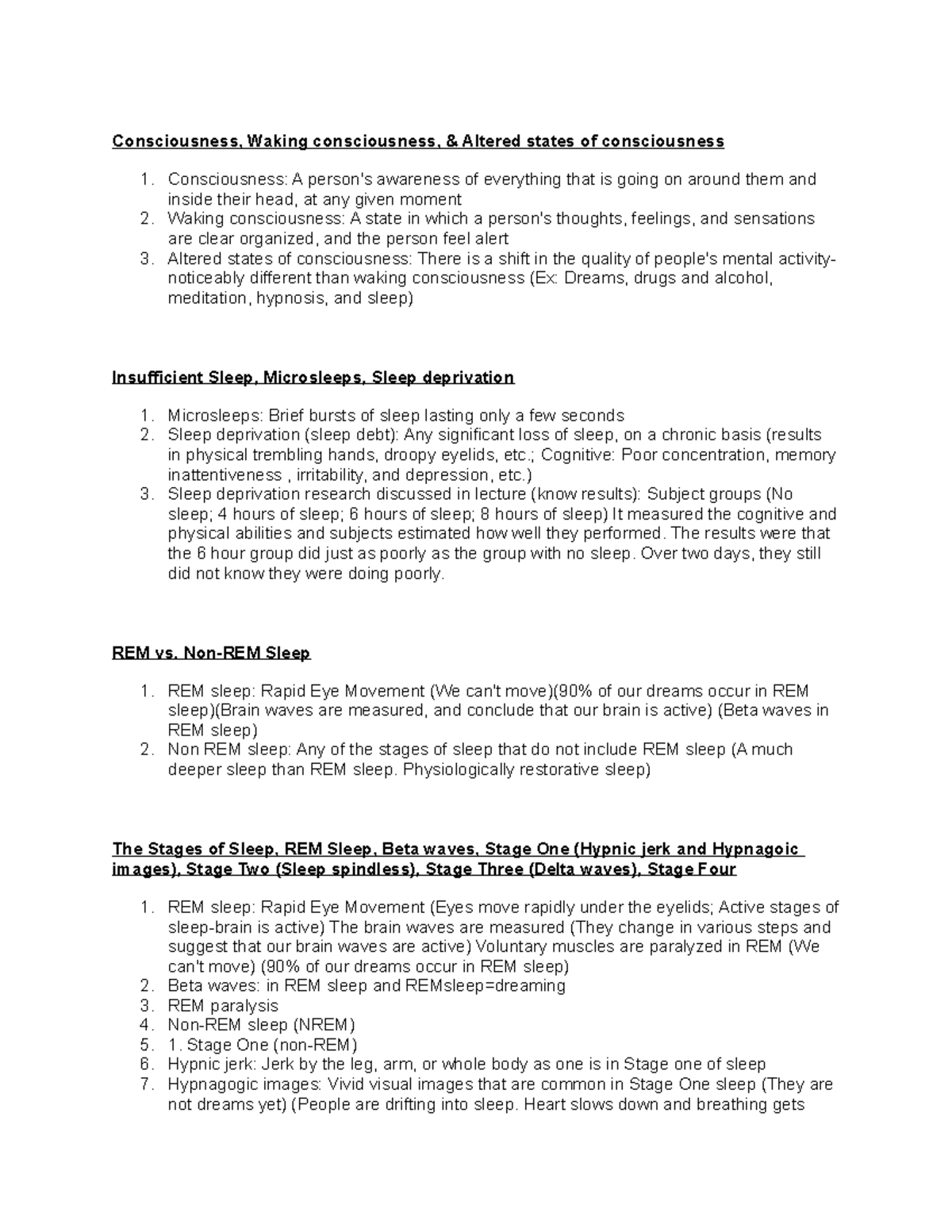Psychology 101 Exam 2 Study Guide: Consciousness & Conditioning ...