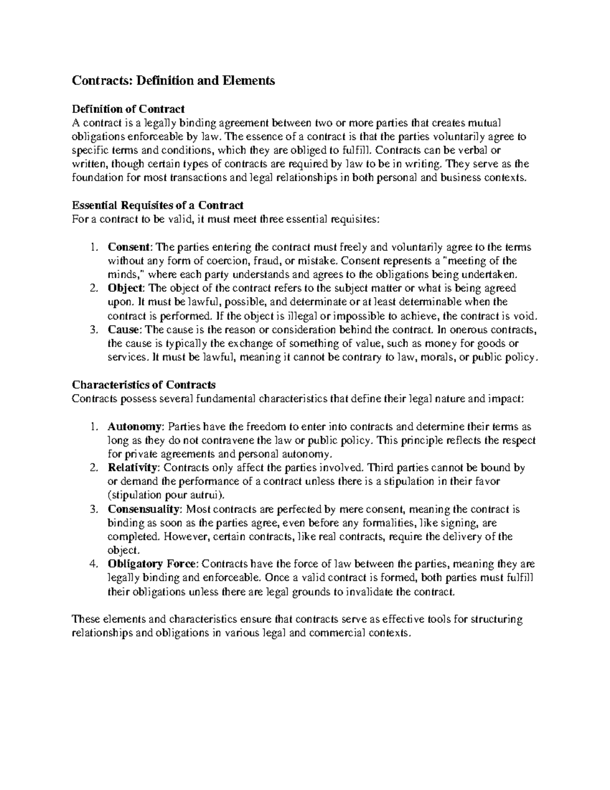 Essential Requisites of a Contract: Definition & Characteristics - Studocu