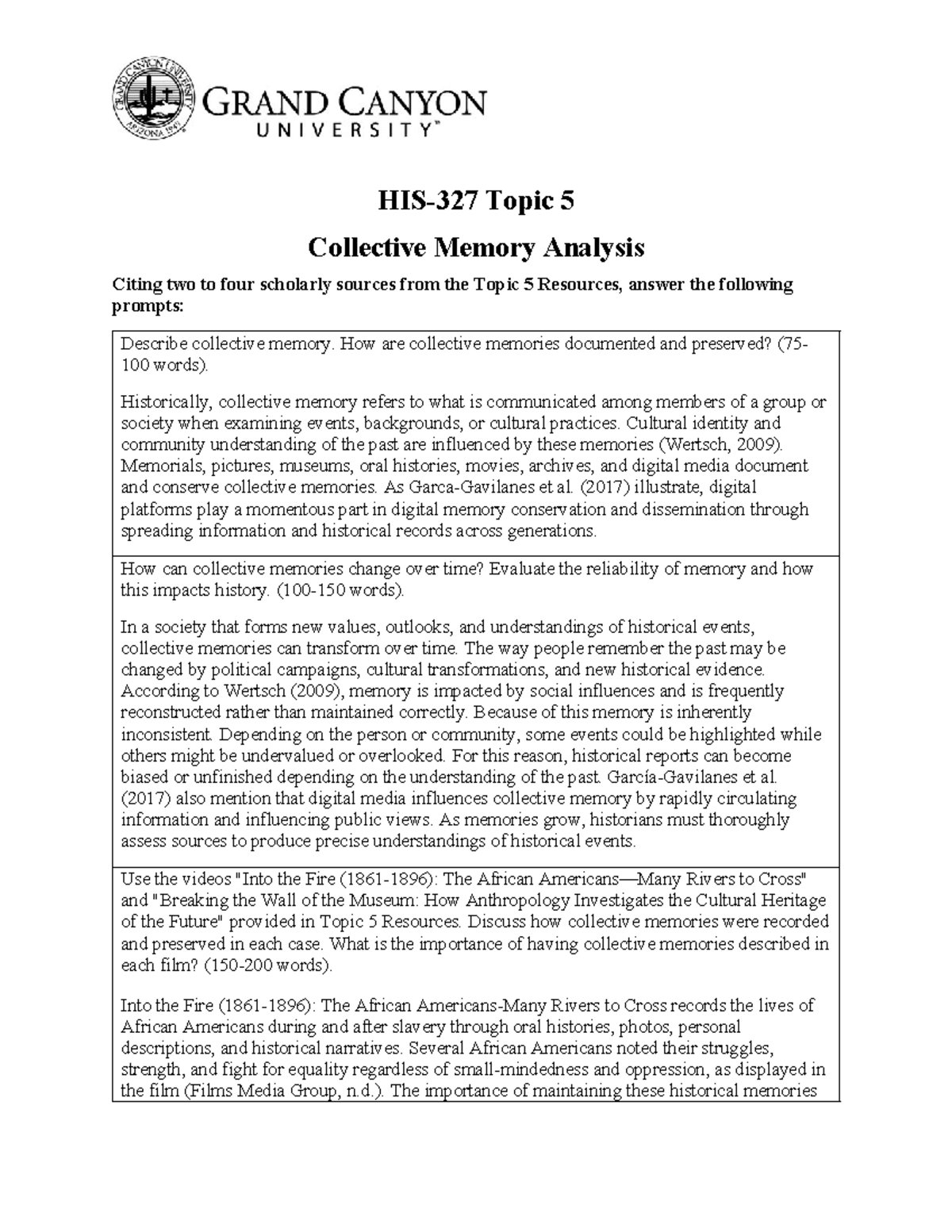 HIS 327 RS T5 Collective Memory Analysis: Understanding and ...