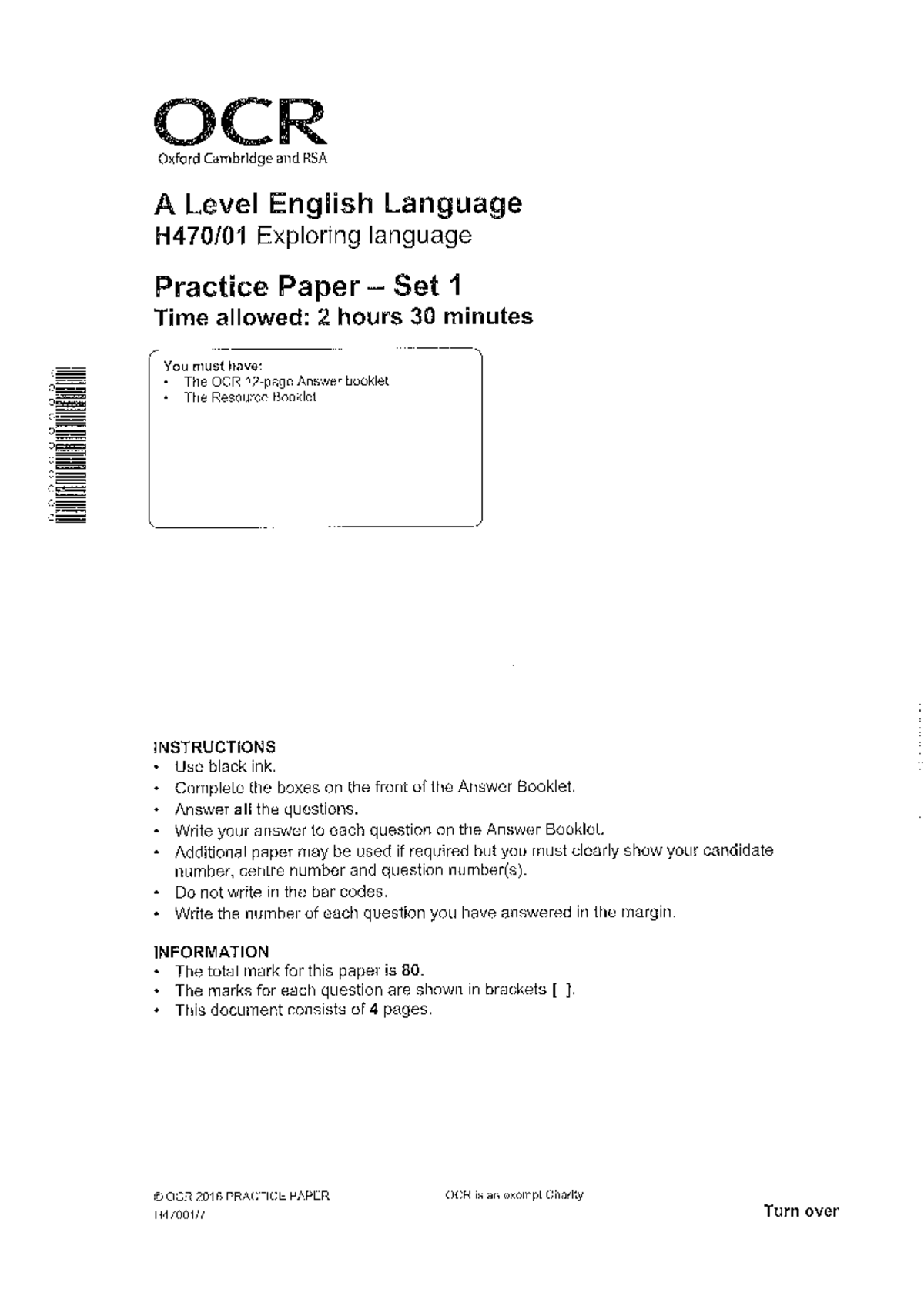 OCR A Level English Language Practice Paper Set 1 - Studocu