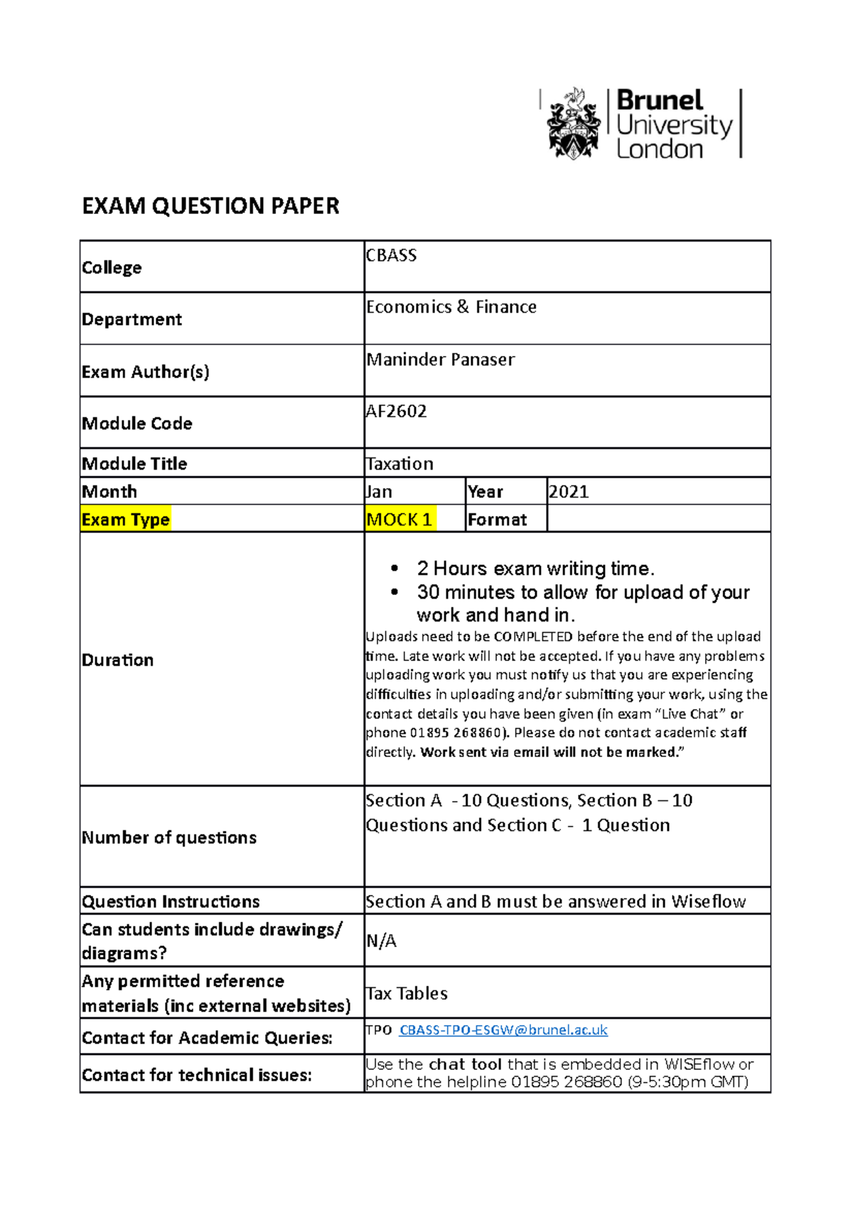 MOCK JAN 2021 Questions and Answers 1 (1) (2) - EXAM QUESTION PAPER ...