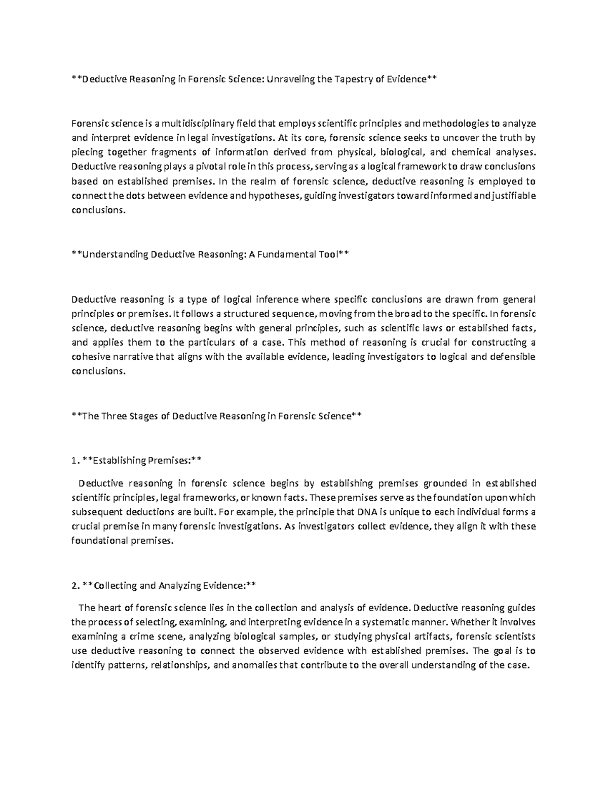 Deductive Reasoning in Forensic Science: Unraveling Evidence ...