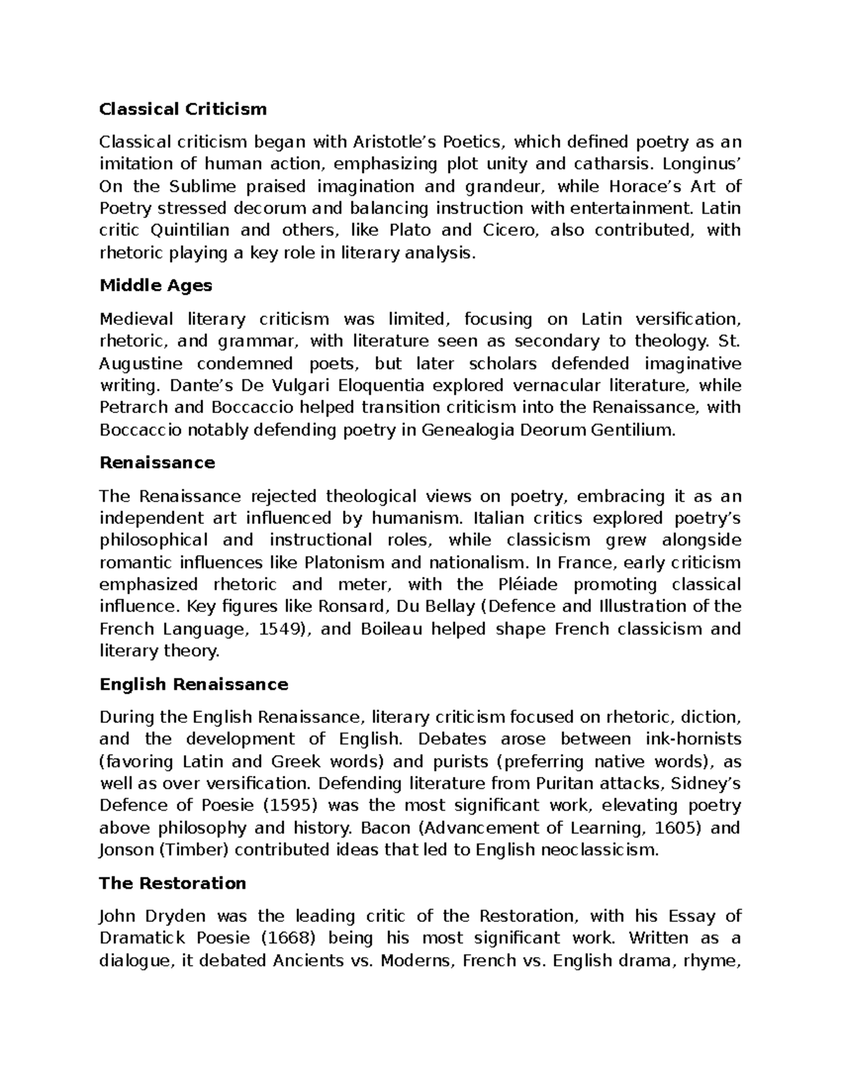 Classical Literary Criticism Overview (Pages 130-137) - Studocu