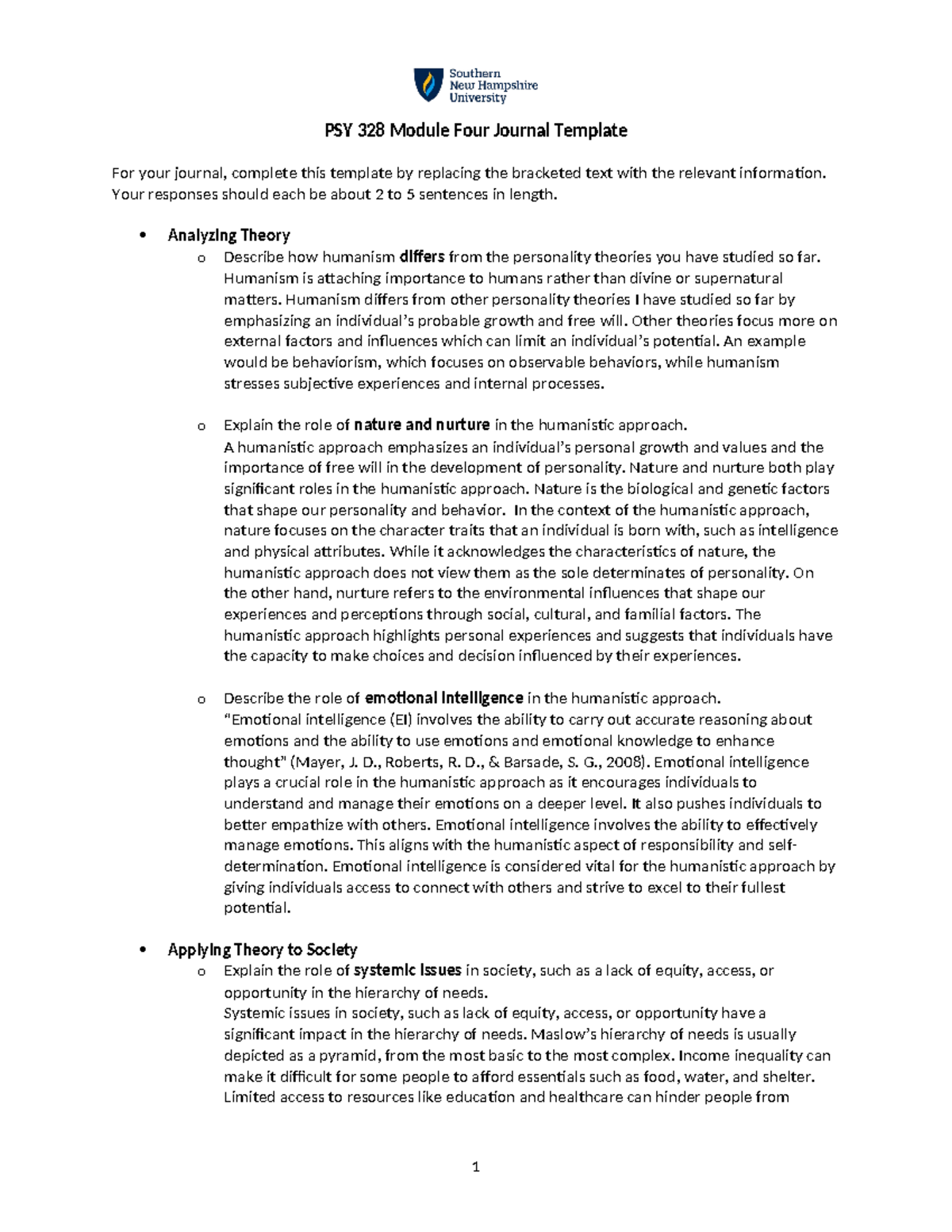 Module 4 Journal Theory - PSY 328 Module Four Journal Template For your ...