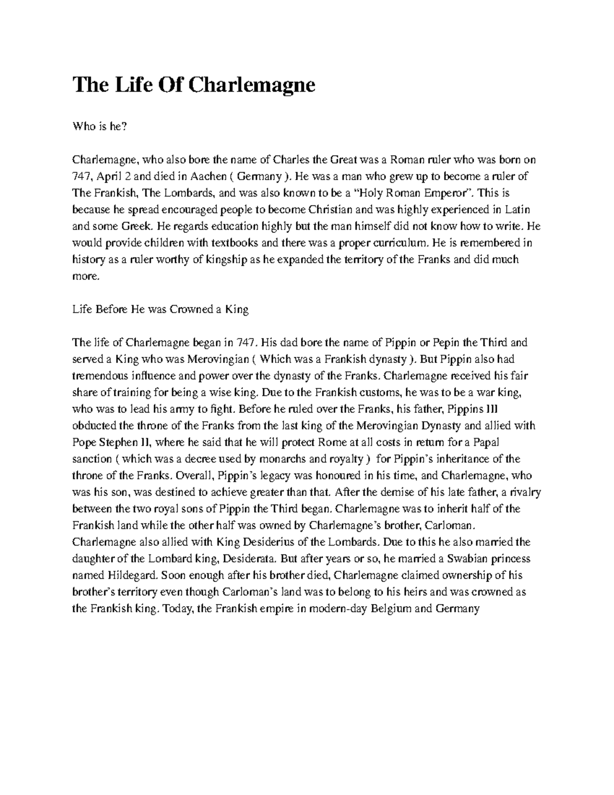 Charlemagne: A Comprehensive Study of His Life and Legacy - Studocu