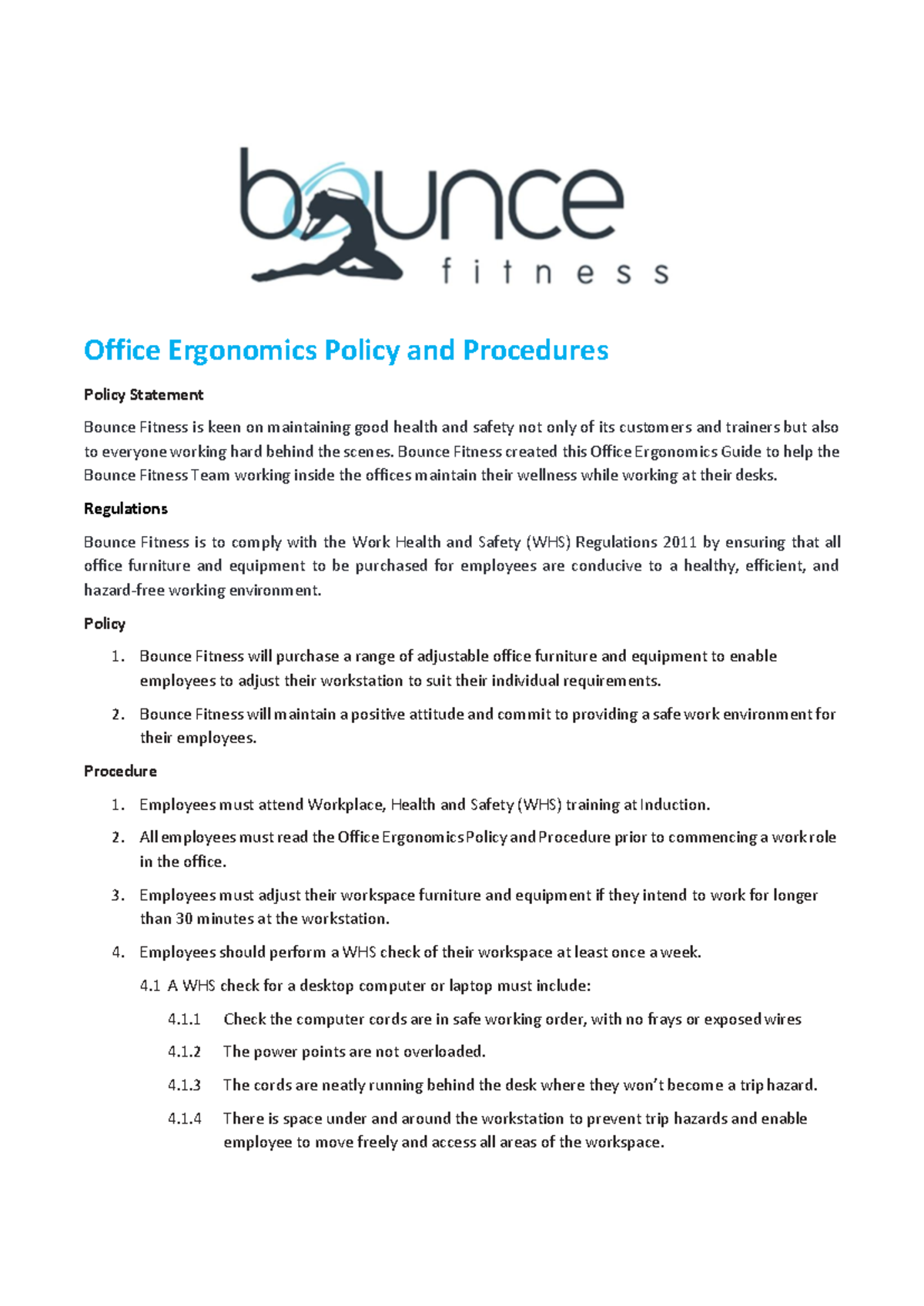 Task 2: Office Ergonomics Policy & Procedures Guide - Studocu