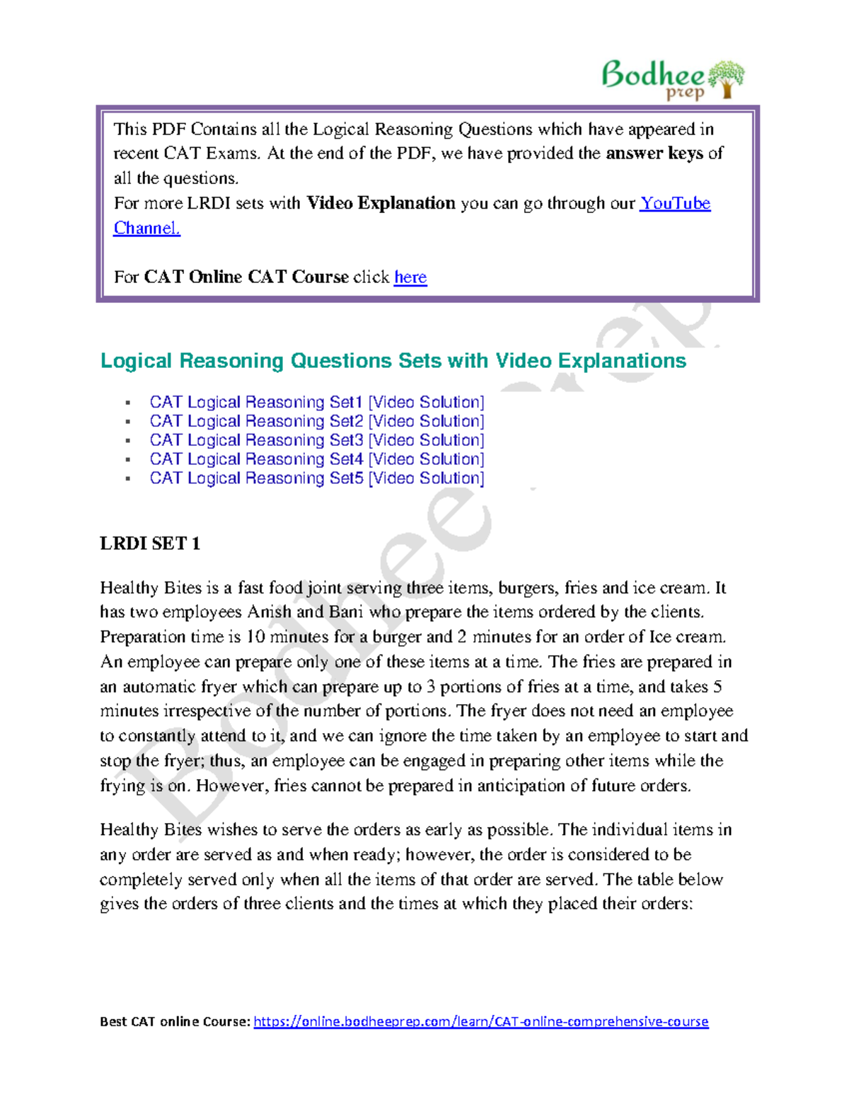CAT Logical Reasoning Sets with Video Solutions and Answers - Studocu