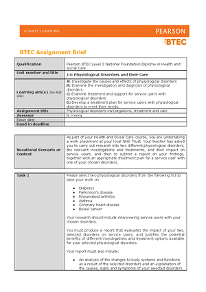 Unit 14 Assignment 1 Distinction student example - 1 BTEC National ...
