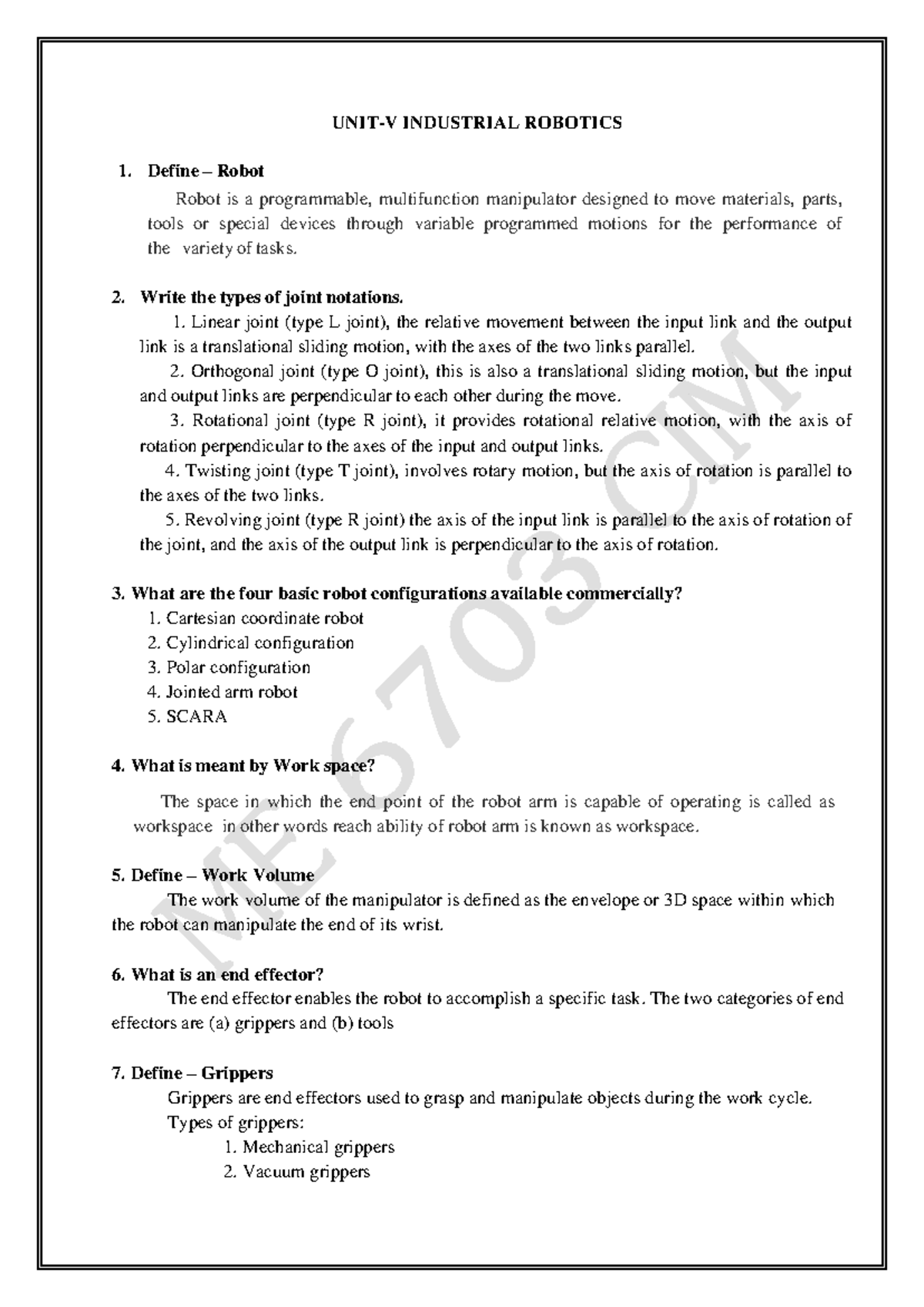 QB114735 - question paper - UNIT-V INDUSTRIAL ROBOTICS Define – Robot ...